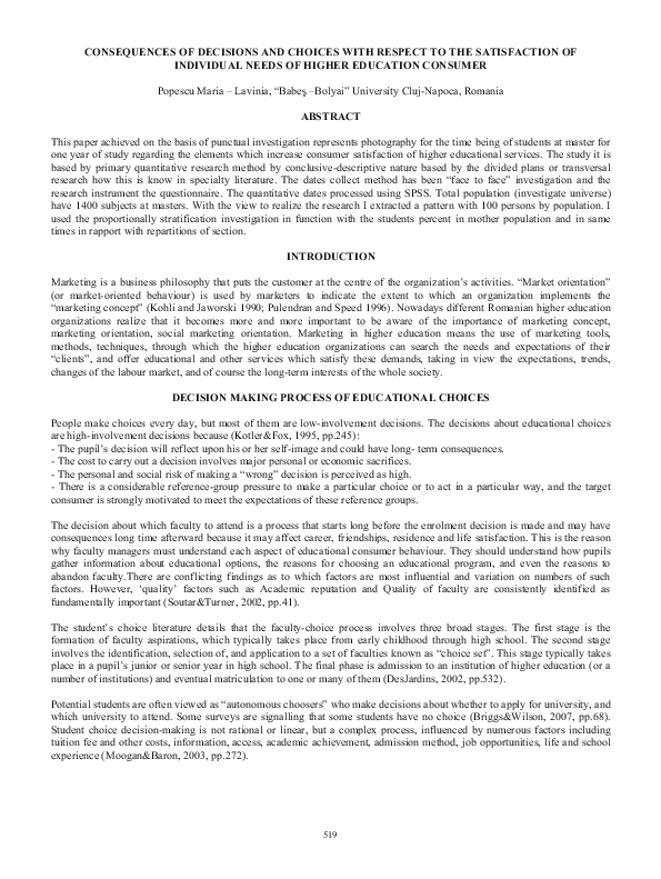 (PDF) Consequences of Decisions and Choices with Respect to the ...