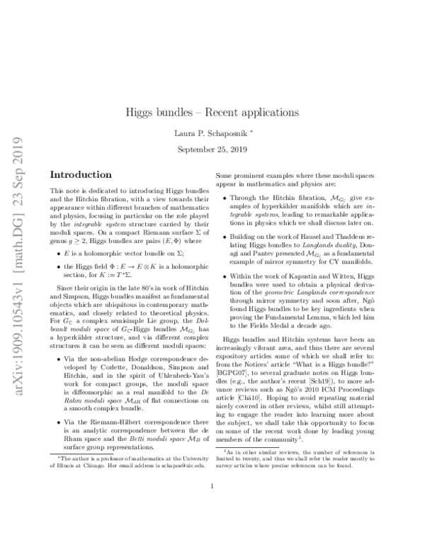(PDF) Higgs Bundles—Recent Applications