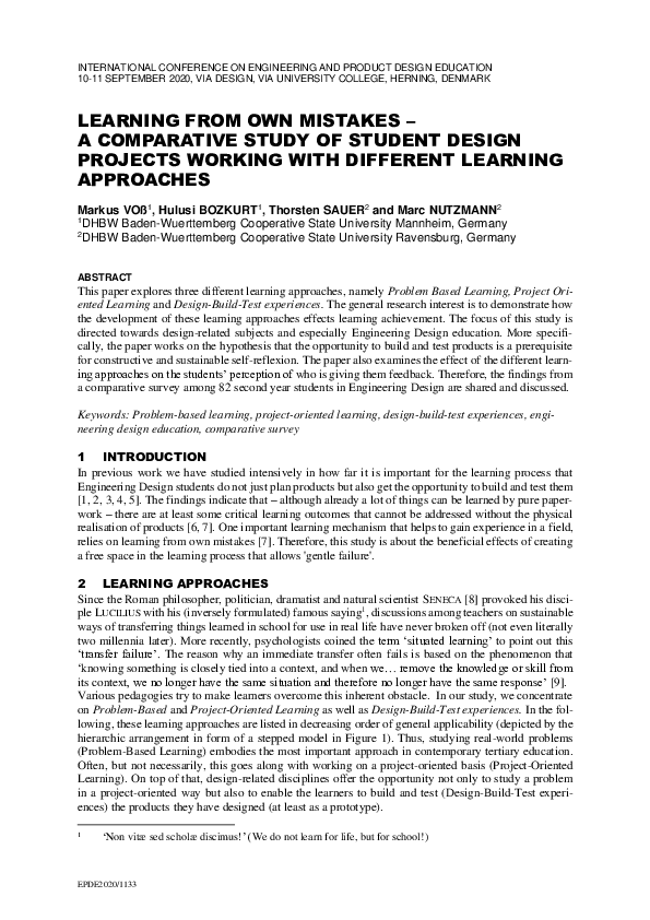 (PDF) Learning from Own Mistakes – A Comparative Study of Student Design Projects Working with ...