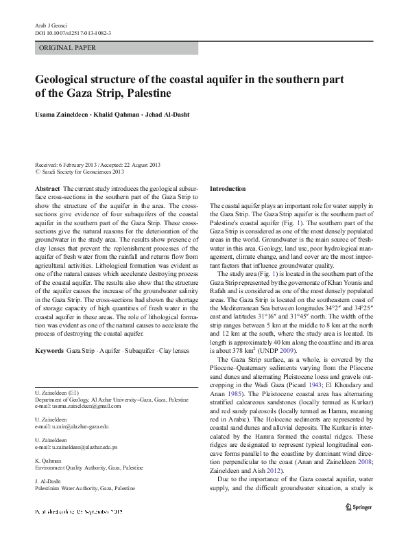 (PDF) Geological structure of the coastal aquifer in the southern part ...