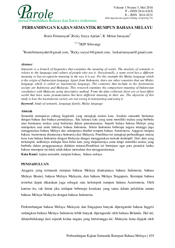 (PDF) Perbandingan Kajian Semantik Rumpun Bahasa Melayu