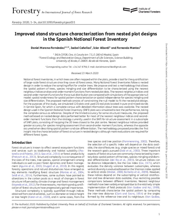 Pdf Improved Stand Structure Characterization From Nested Plot