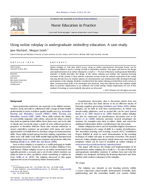 (PDF) Using online roleplay in undergraduate midwifery education: A ...