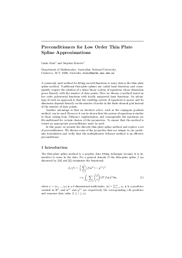(PDF) Preconditioners for Low Order Thin Plate Spline Approximations