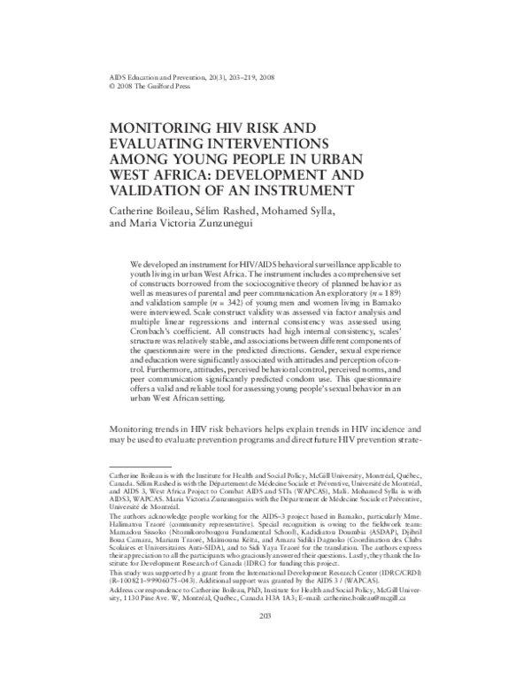 (PDF) Monitoring HIV Risk and Evaluating Interventions among Young ...