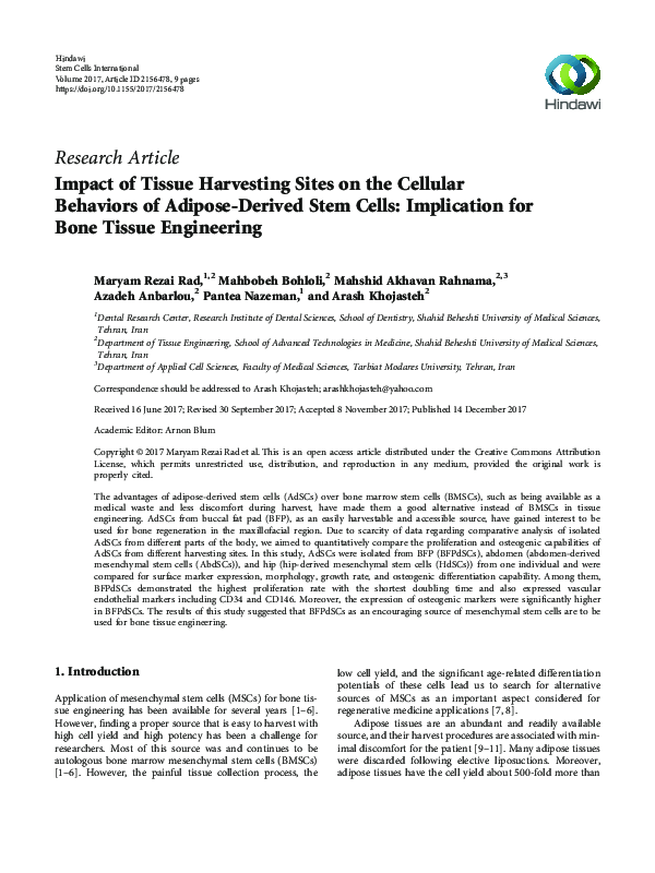 (PDF) Impact of Tissue Harvesting Sites on the Cellular Behaviors of ...