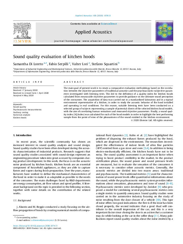 (PDF) Sound quality evaluation of kitchen hoods