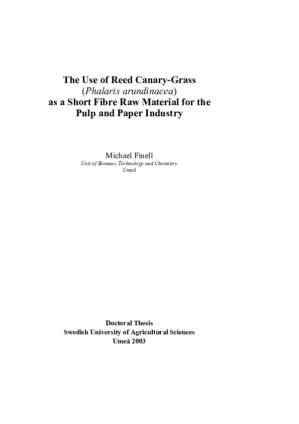 (PDF) The use of reed canary-grass (Phalaris arundinacea) as a short ...