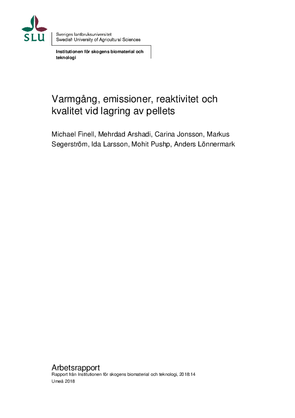 (PDF) Varmgång, emissioner, reaktivitet och kvalitet vid lagring av pellets