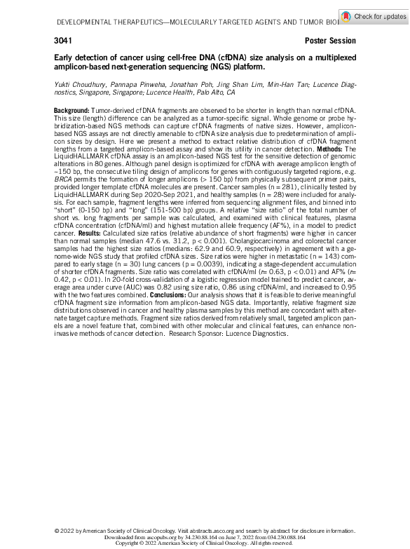 (PDF) Early detection of cancer using cell-free DNA (cfDNA) size analysis on a multiplexed ...