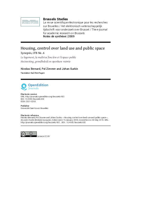 (PDF) Housing, control over land use and public space
