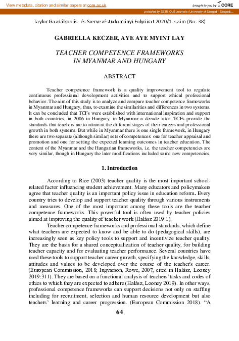 (PDF) Teacher competence frameworks in Myanmar and Hungary