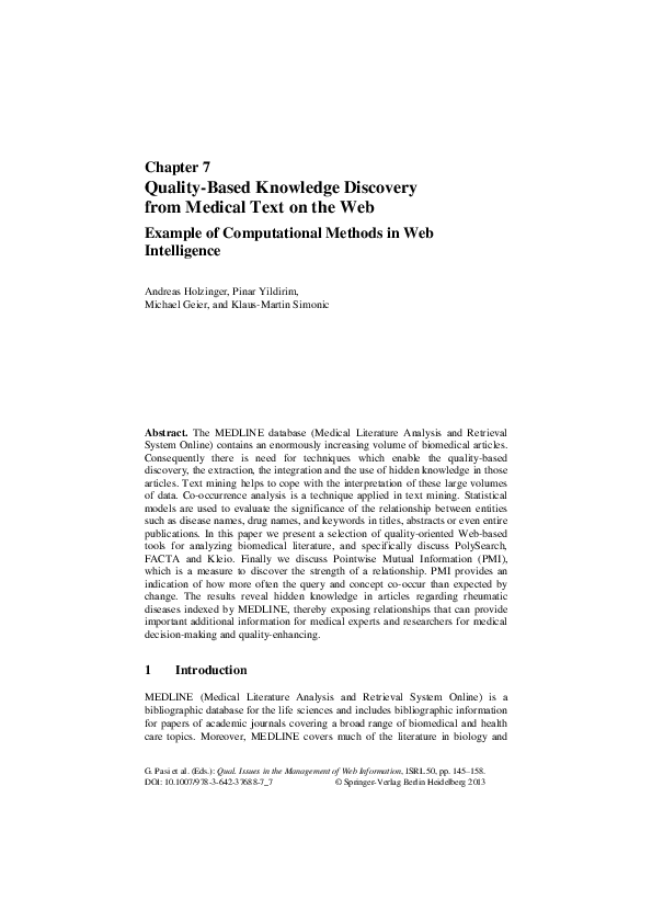 (PDF) Quality-Based Knowledge Discovery from Medical Text on the Web