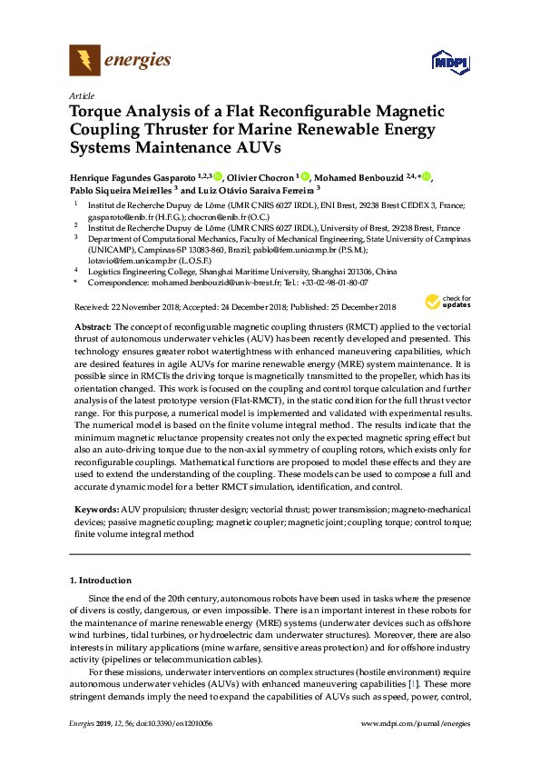 Pdf Torque Analysis Of A Flat Reconfigurable Magnetic Coupling Thruster For Marine Renewable