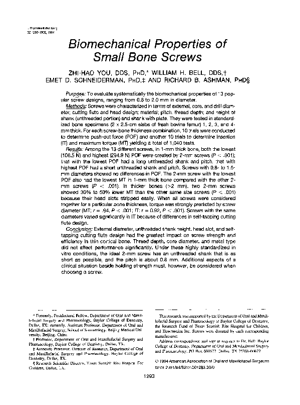 (PDF) Biomechanical properties of small bone screws