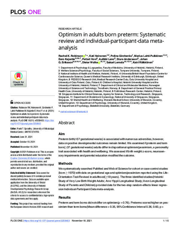 (PDF) Optimism in adults born preterm: Systematic review and individual-participant-data meta ...