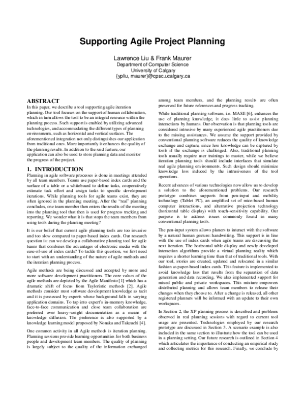 (PDF) Supporting Agile Project Planning