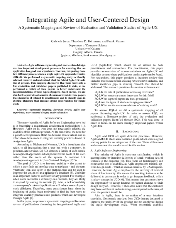 Pdf Integrating Agile And User Centered Design A Systematic Mapping And Review Of Evaluation 1275