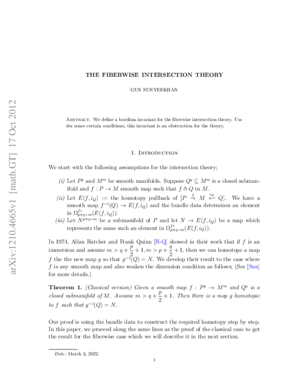 (PDF) Bordism Invariant in Fiberwise Intersection