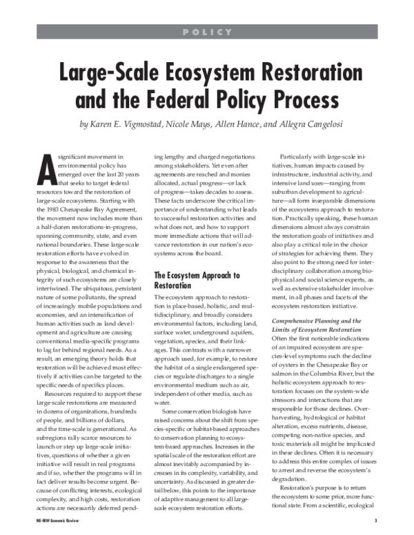 (PDF) Large-Scale Ecosystem Restoration and the Federal Policy Process
