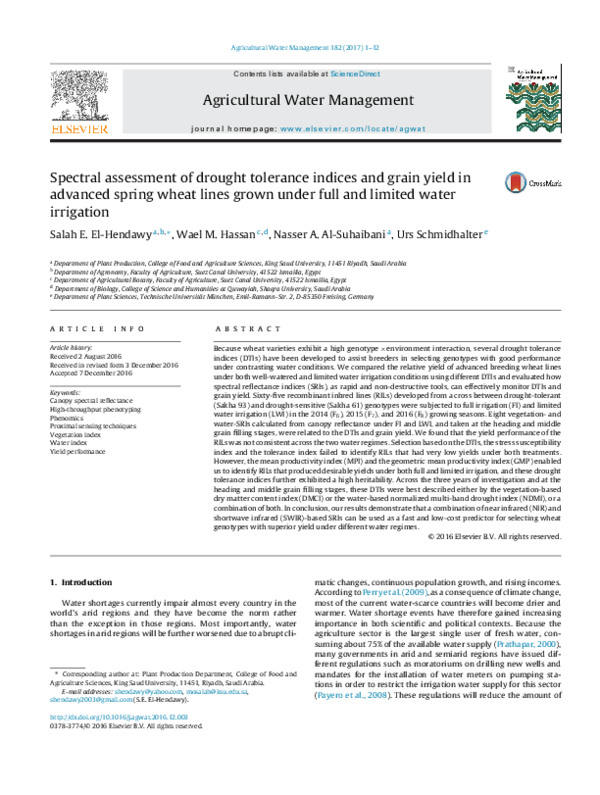 (PDF) Spectral assessment of drought tolerance indices and grain yield ...