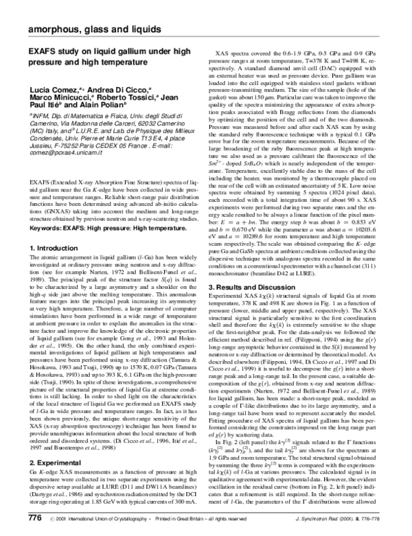 (PDF) EXAFS study on liquid gallium under high pressure and high ...