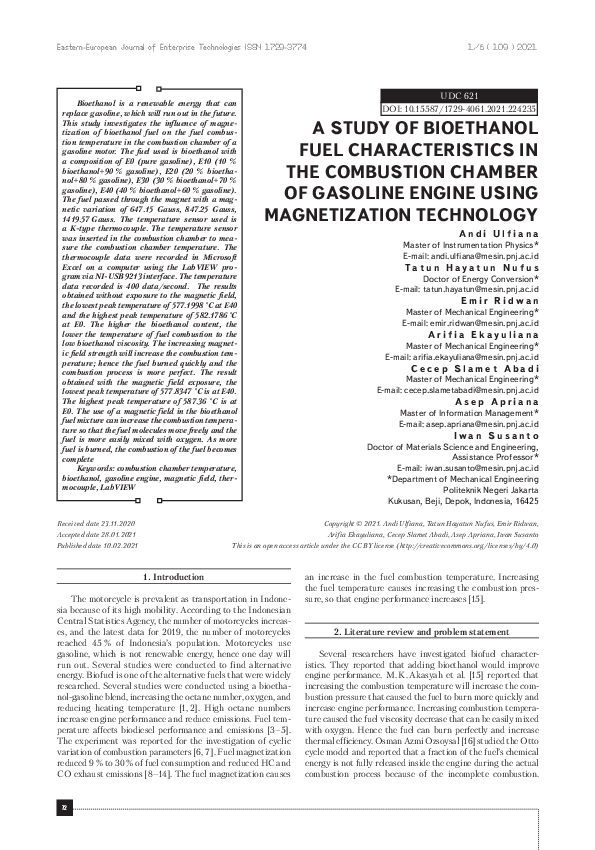 (PDF) A study of bioethanol fuel characteristics in the combustion chamber of gasoline engine ...