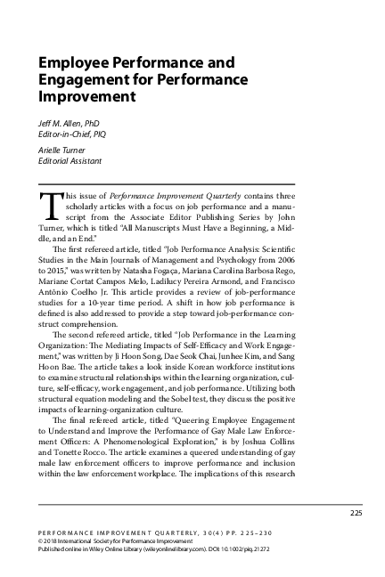 (PDF) Employee Performance and Engagement for Performance Improvement