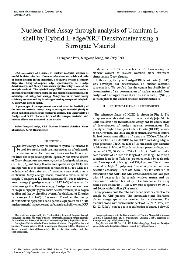 (PDF) Nuclear Fuel Assay through analysis of Uranium L-shell by Hybrid ...