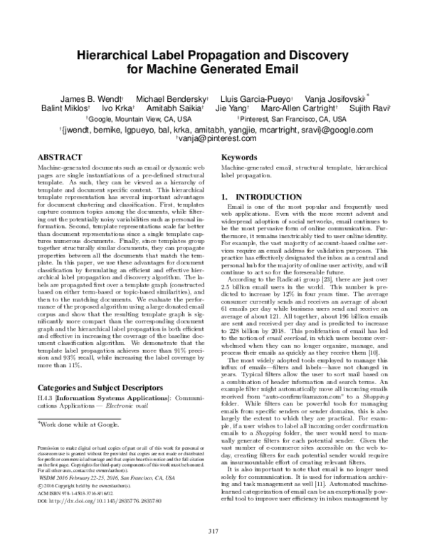 (PDF) Hierarchical Label Propagation and Discovery for Machine Generated Email