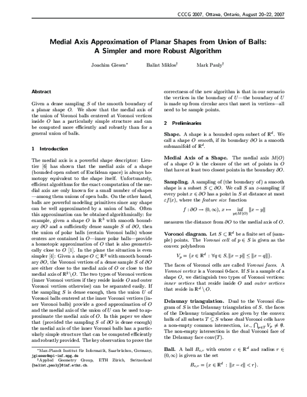 (PDF) Robust Planar Shape Medial Axis Approximation