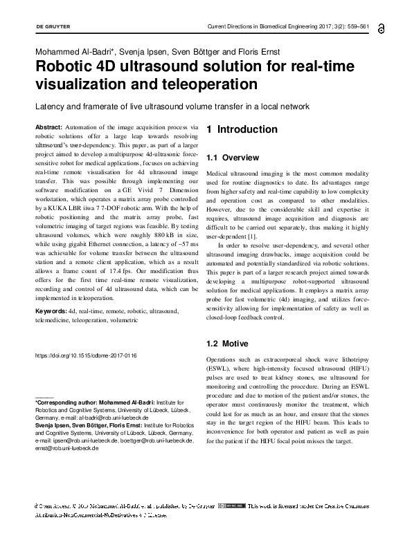 (PDF) Robotic 4D ultrasound solution for real-time visualization and ...