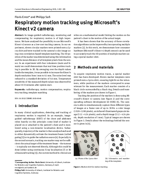 (PDF) Respiratory motion tracking using Microsoft’s Kinect v2 camera
