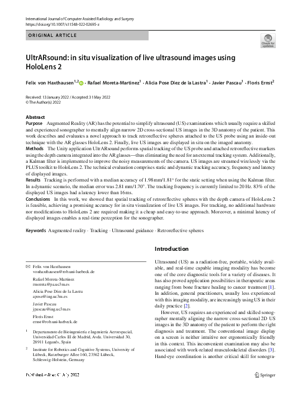 (PDF) UltrARsound: in situ visualization of live ultrasound images using HoloLens 2
