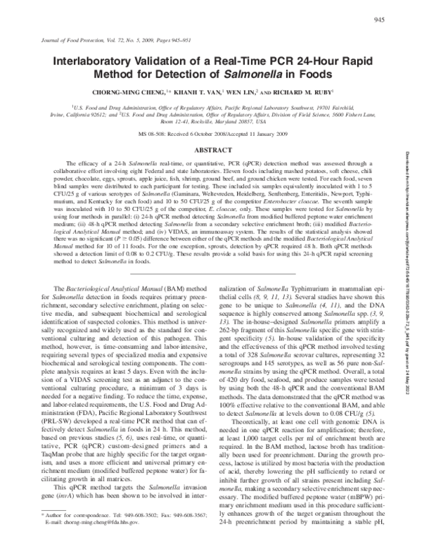 (PDF) Interlaboratory Validation of a Real-Time PCR 24-Hour Rapid Method for Detection of ...