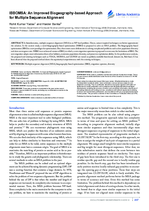 (PDF) IBBOMSA: An Improved Biogeography-based Approach for Multiple Sequence Alignment
