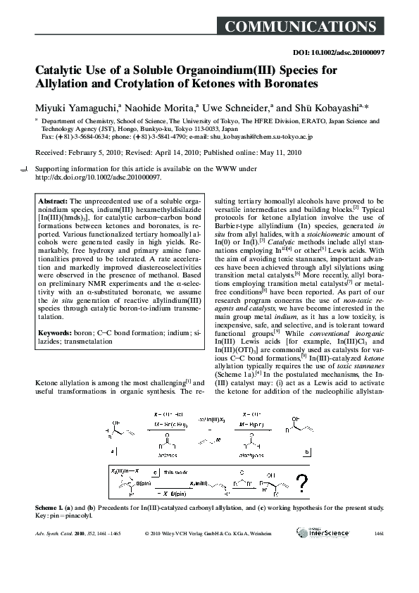 (PDF) Allylation and Crotylation with Organoindium(III)