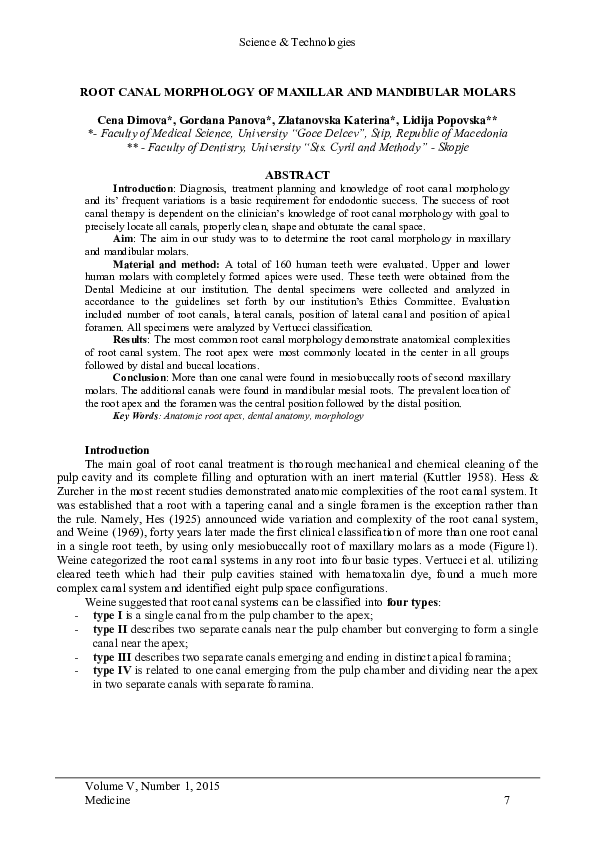(PDF) Root canal morphology of maxillar and mandibular molars
