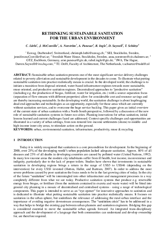 (PDF) Rethinking Sustainable Sanitation for the Urban Domain