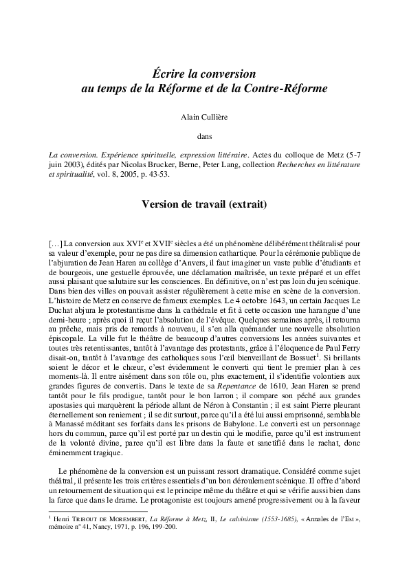 (PDF) Écrire la conversion au temps de la Réforme et de la Contre-Réforme