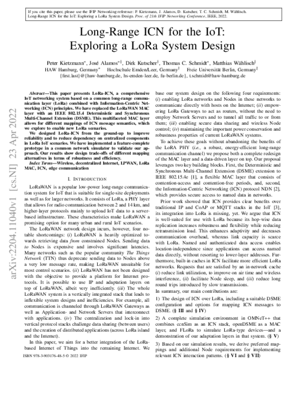 (PDF) Long-Range ICN for the IoT: Exploring a LoRa System Design