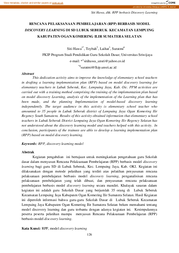 (PDF) Rencana Pelaksanaan Pembelajaran (RPP) Berbasis Model Discovery ...