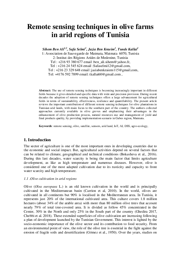 Pdf Remote Sensing Techniques In Olive Farms In Arid Regions Of Tunisia