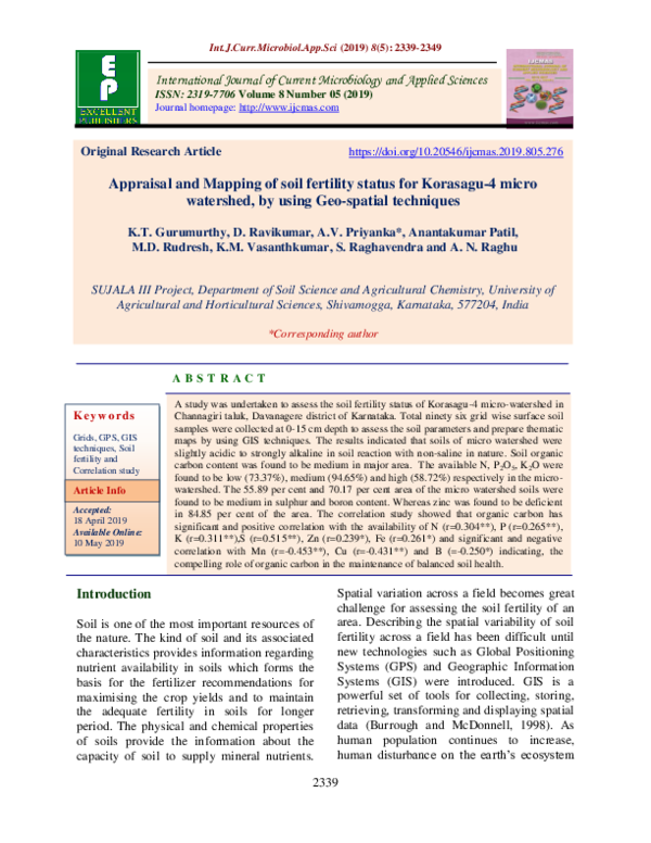 (PDF) Appraisal and Mapping of Soil Fertility Status for Korasagu-4 ...