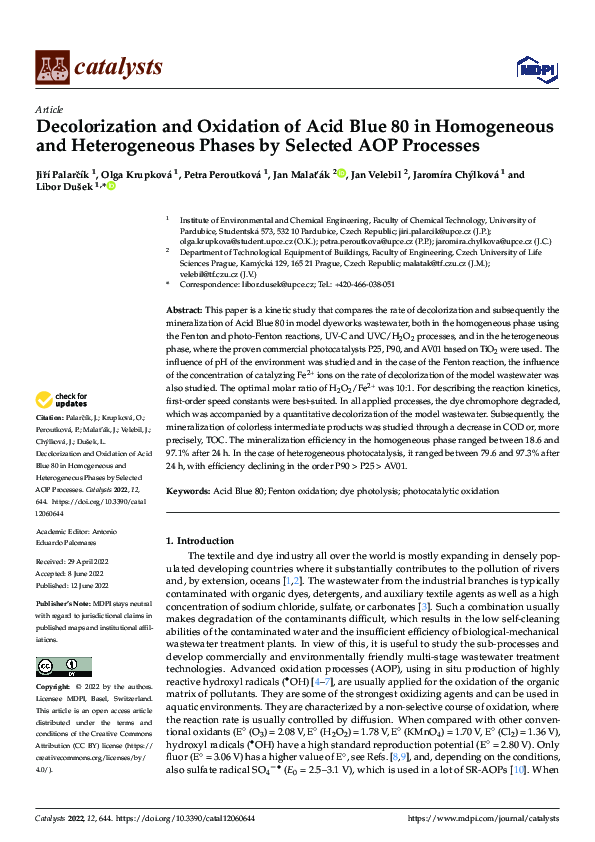 (PDF) Decolorization and Oxidation of Acid Blue 80 in Homogeneous and ...