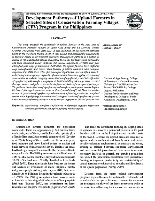 (PDF) Development Pathways of Upland Farmers in Selected Sites of ...