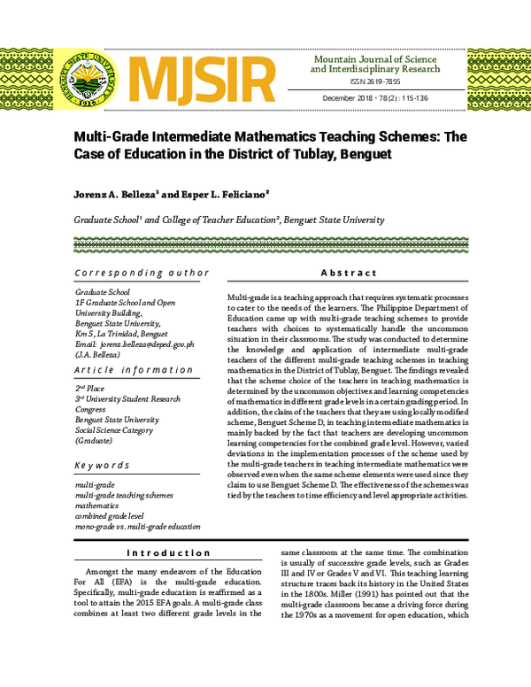 (PDF) Multi-Grade Intermediate Mathematics Teaching Schemes: The Case ...