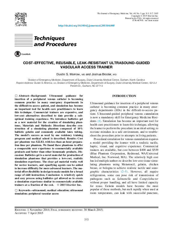 (PDF) Cost-effective, Reusable, Leak-resistant Ultrasound-guided Vascular Access Trainer