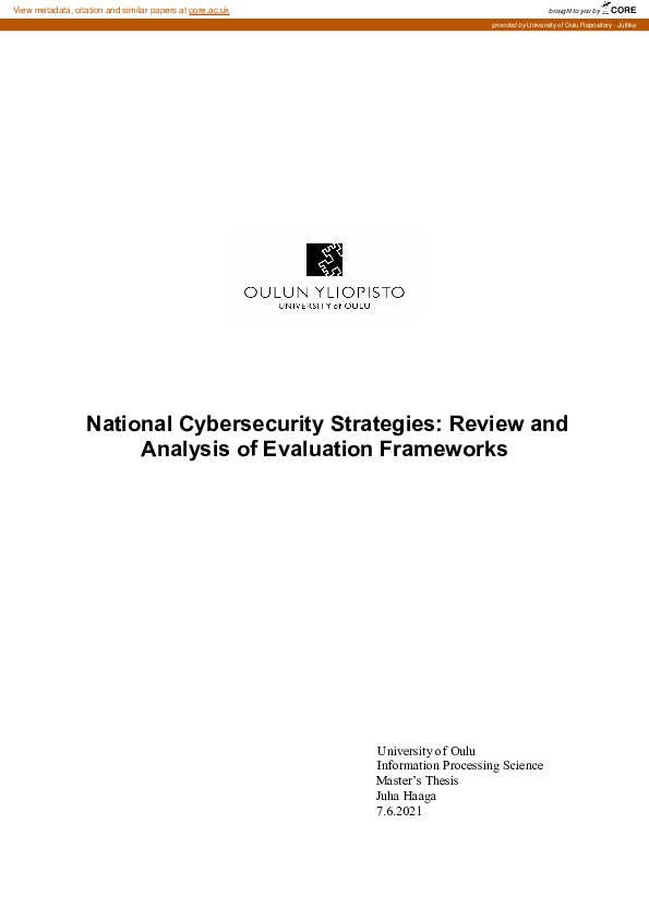 Pdf National Cybersecurity Strategies Review And Analysis Of Evaluation Frameworks