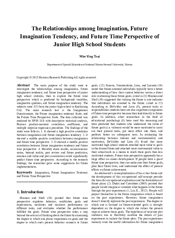 (PDF) The Relationships among Imagination, Future Imagination Tendency ...